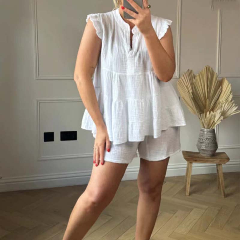 Women's Cheesecloth Ruffle Shorts & Top Set – gotesale
